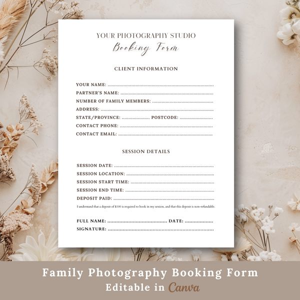 Family Photography Booking Form Canva Template